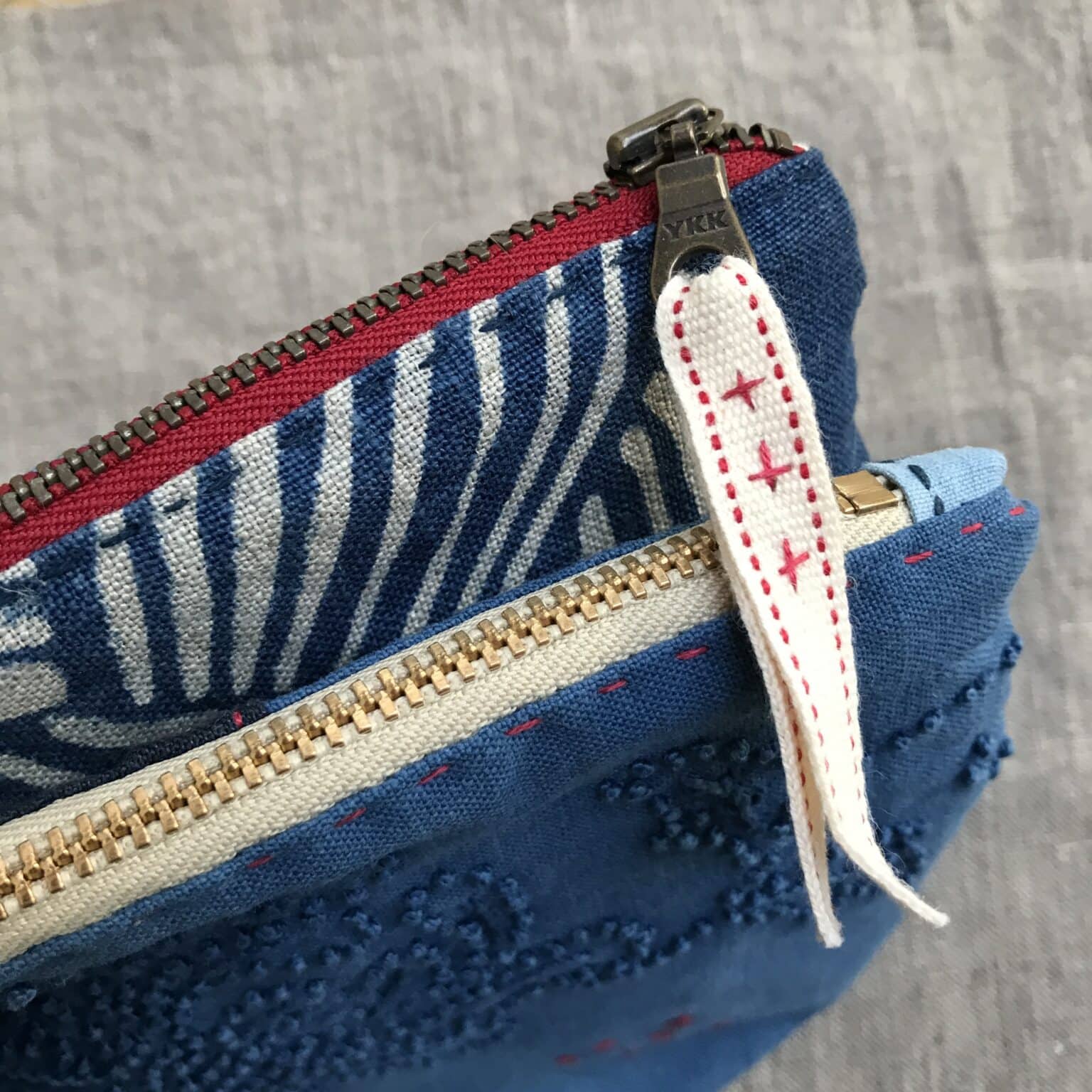 Quilted Hand Stitched Zipper Pouch - Tatter