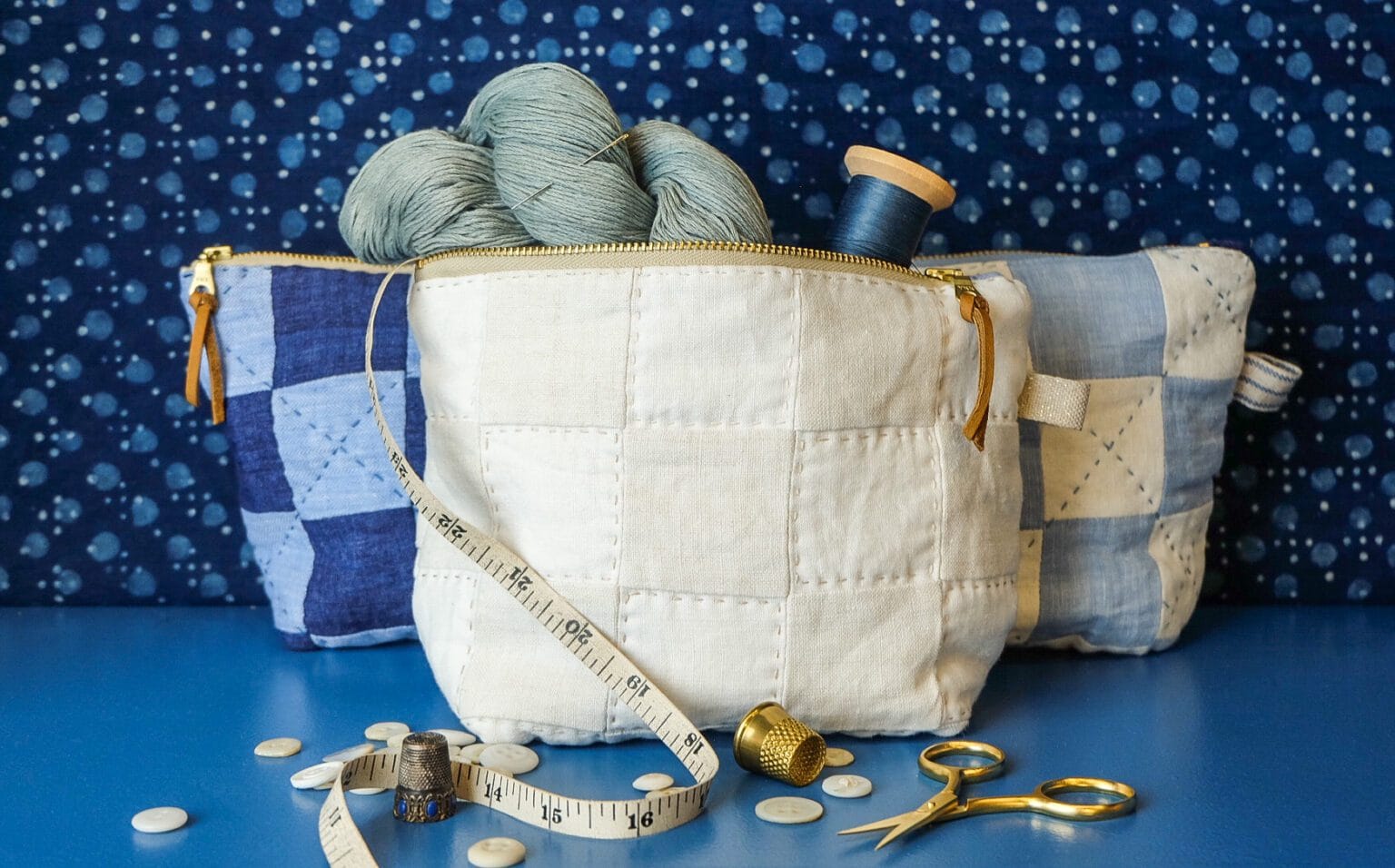 Quilted Hand Stitched Zipper Pouch - Tatter