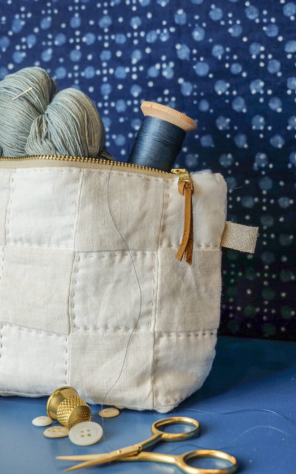 Quilted Hand Stitched Zipper Pouch - Tatter